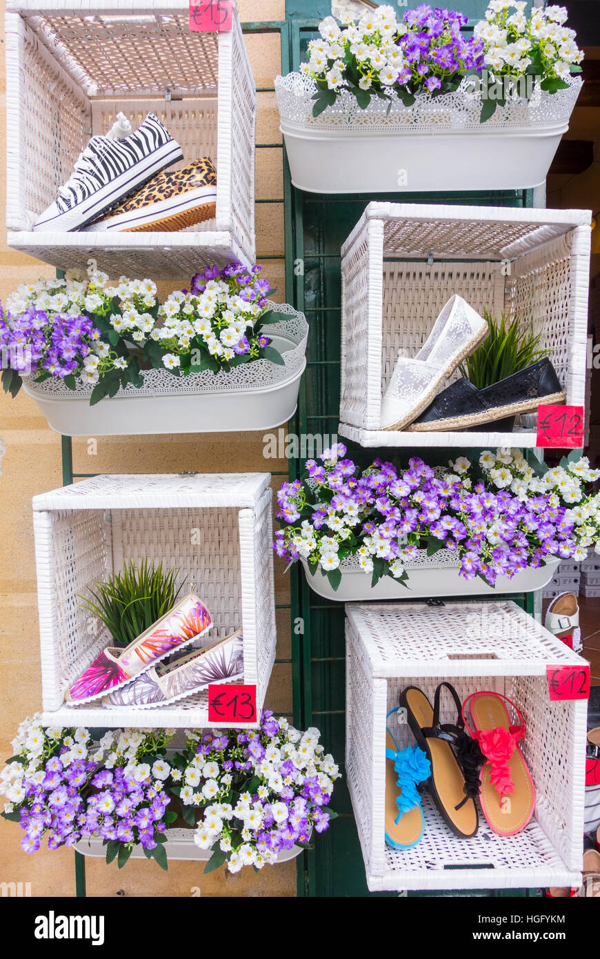 Novel shoe display outside shop in Camogli Italy Stock Photo - Alamy