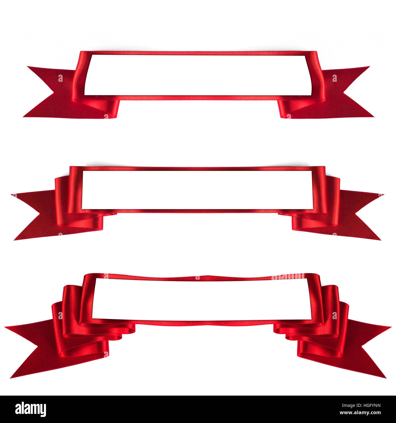 Red ribbons with white copy space for text set, isolated on white ...