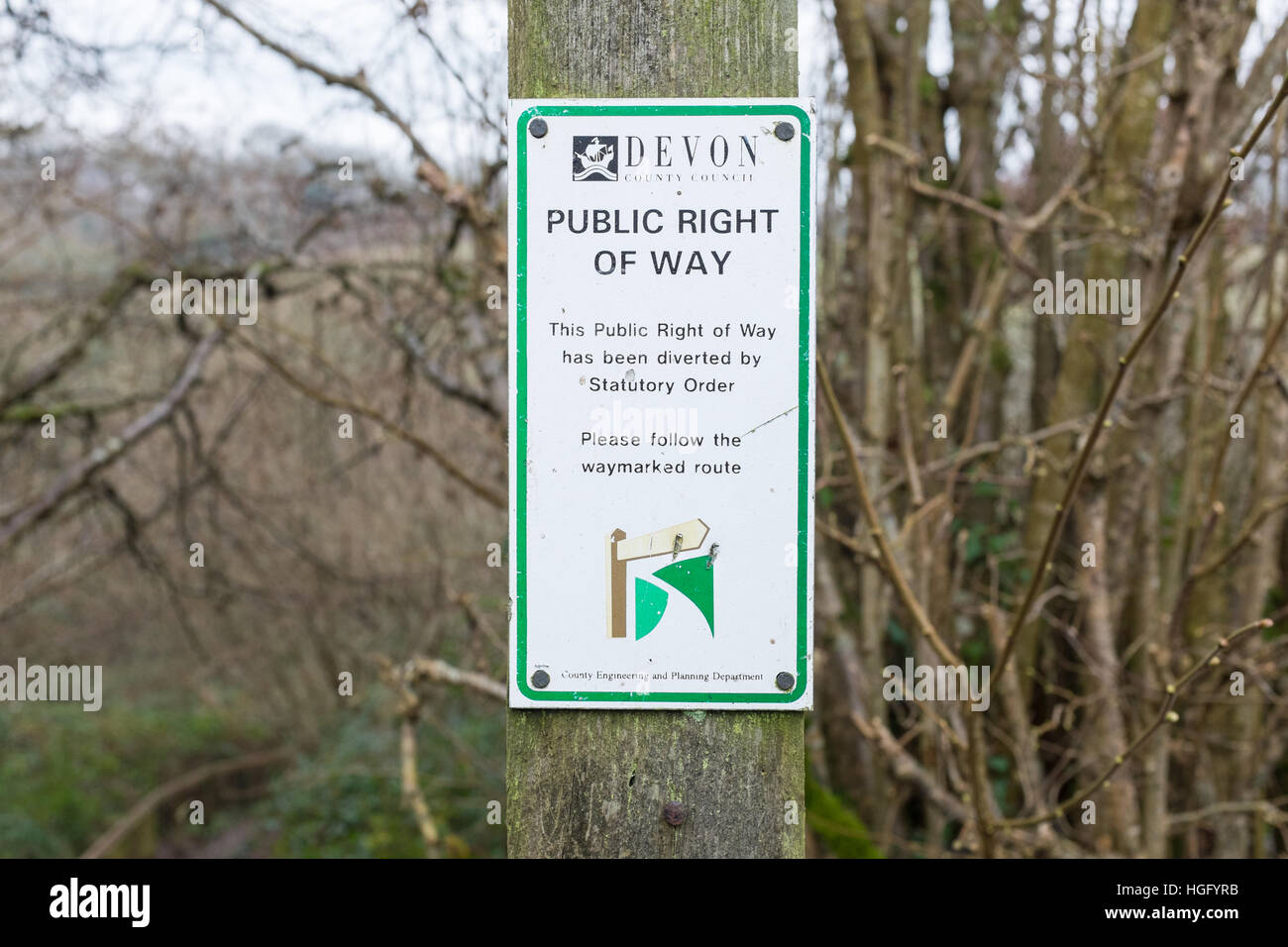 Sign marking public right of way in Aveton Gifford, South Hams, Devon ...