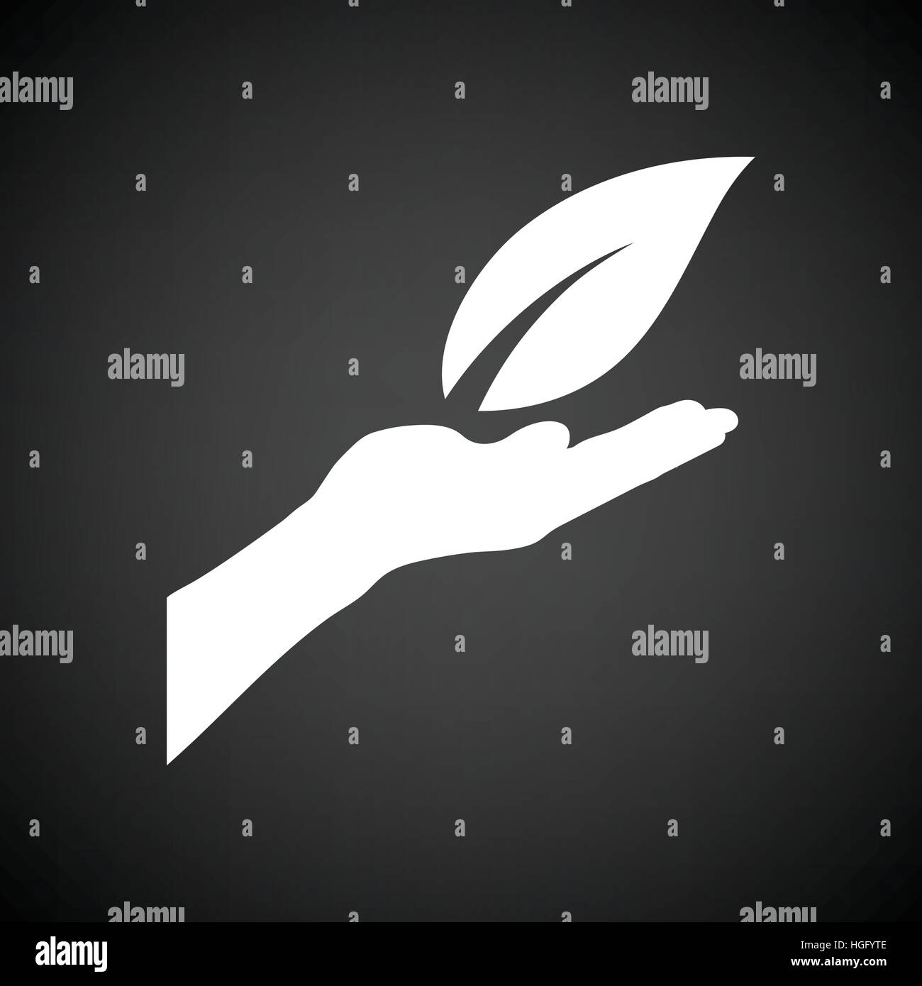 Hand holding leaf icon. Black background with white. Vector ...