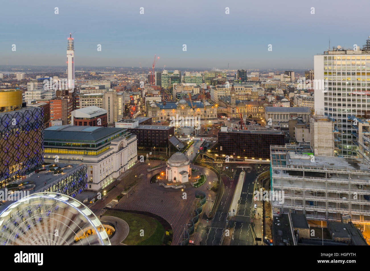Roof top view of Birmingham skyline at dusk Stock Photo - Alamy
