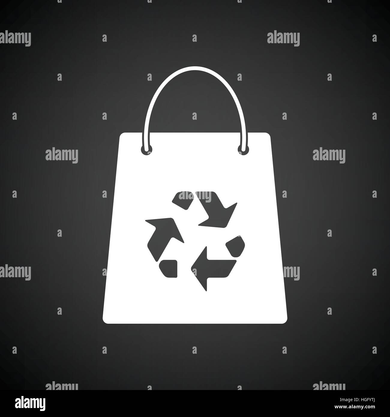 Shopping bag with recycle sign icon. Black background with white ...