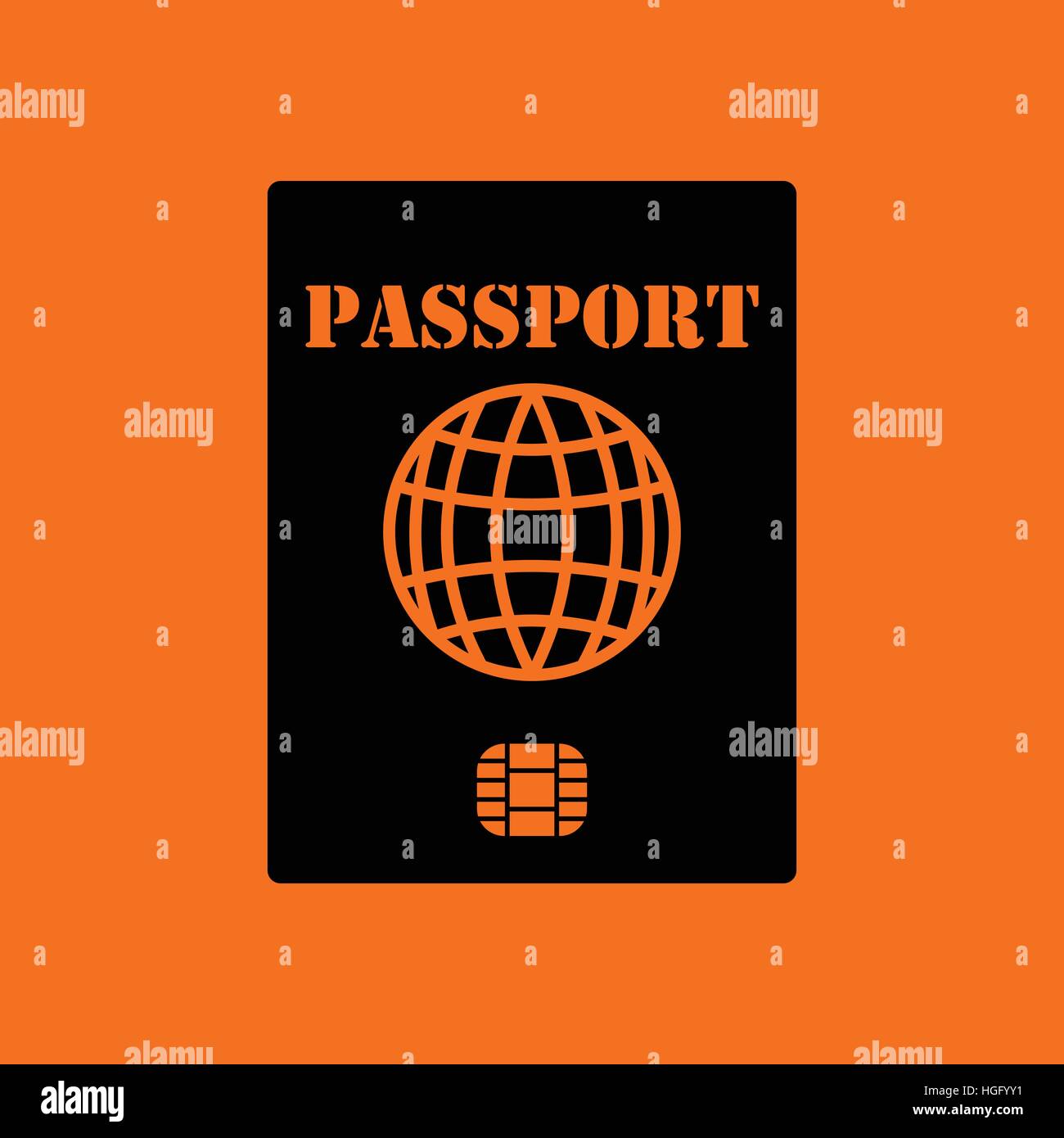 Passport with chip icon. Orange background with black. Vector ...