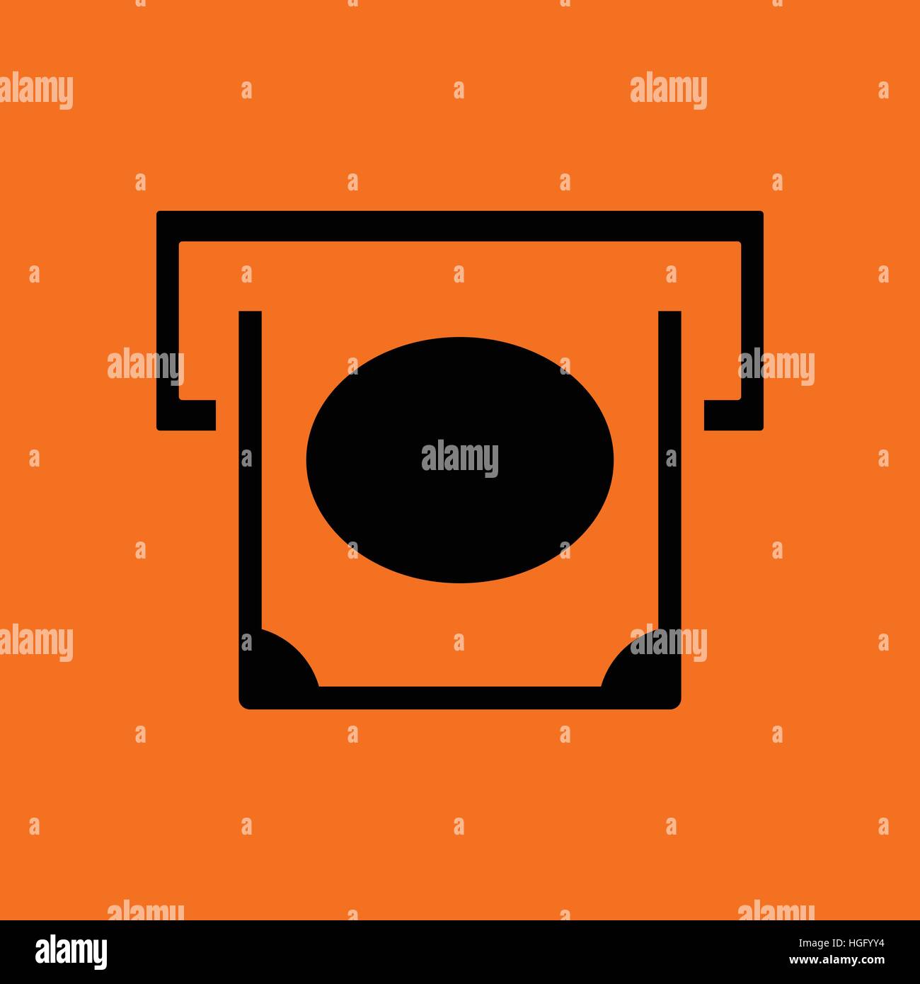 Banknote sliding from atm slot icon. Orange background with black ...