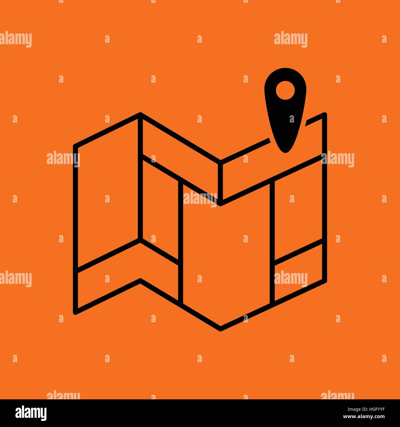 Navigation map icon. Orange background with black. Vector illustration ...