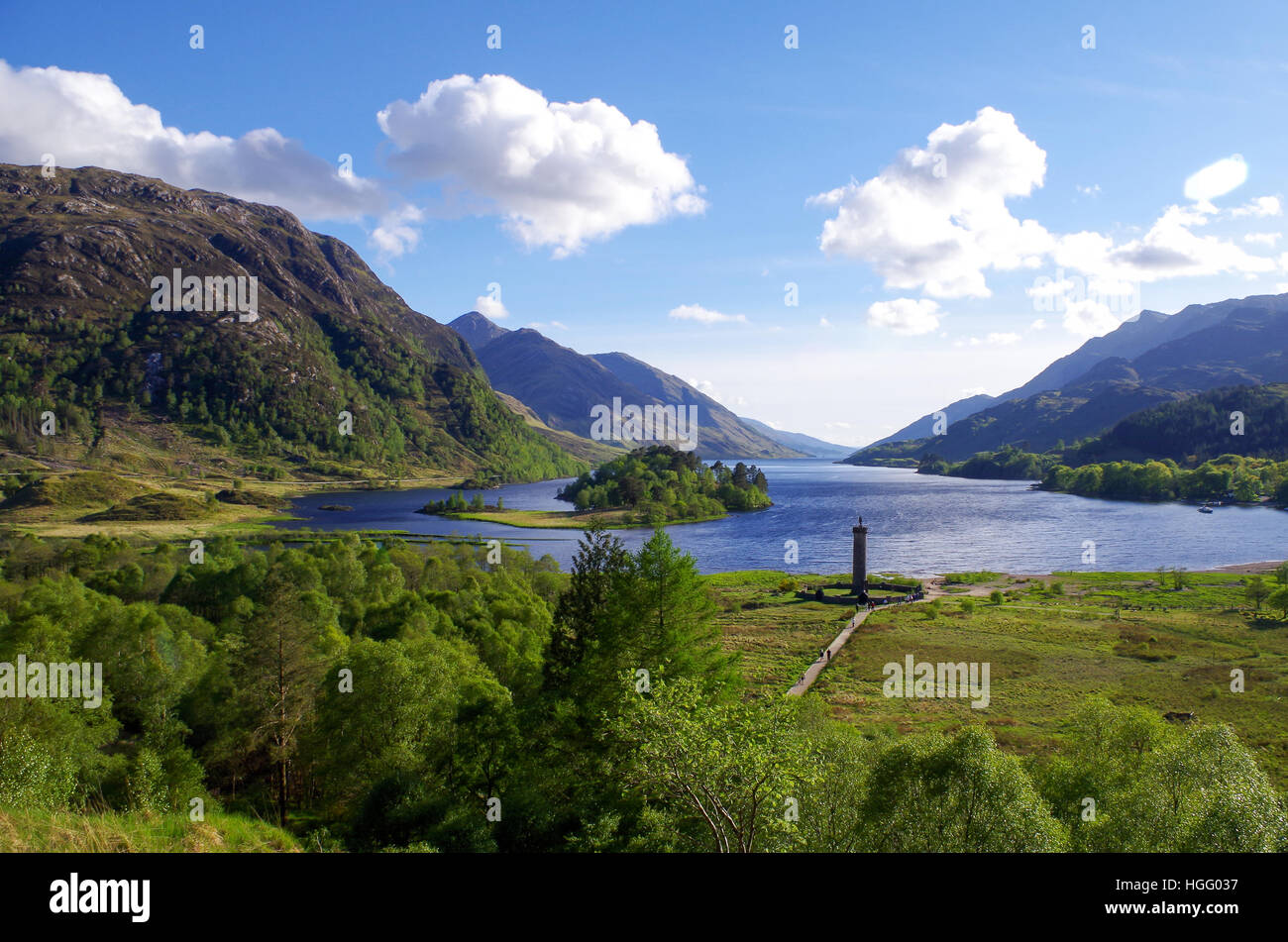 Aerial view of Loch Shiel and Glenfinnan monument in Scotland Stock ...