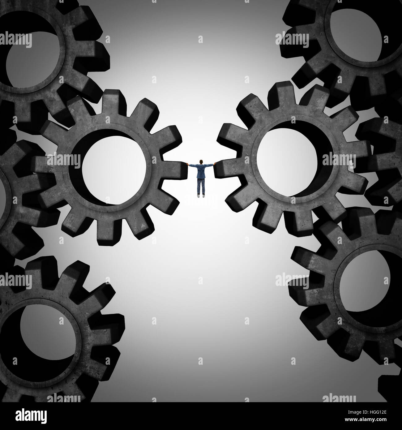 Business management concept as a boss or businessman holding the gears ...