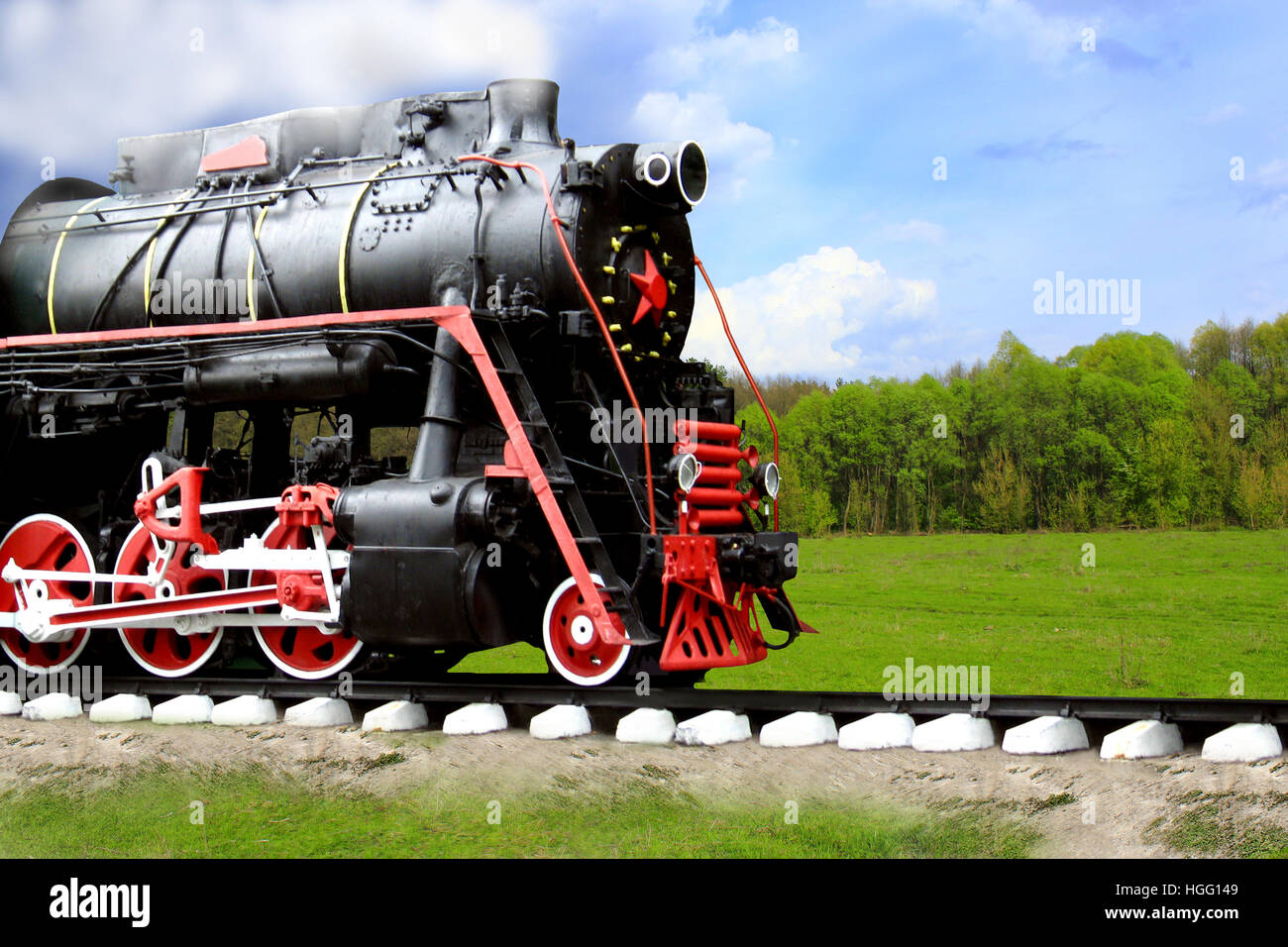 black steam locoAncient black steam locomotive goes fast in the ...