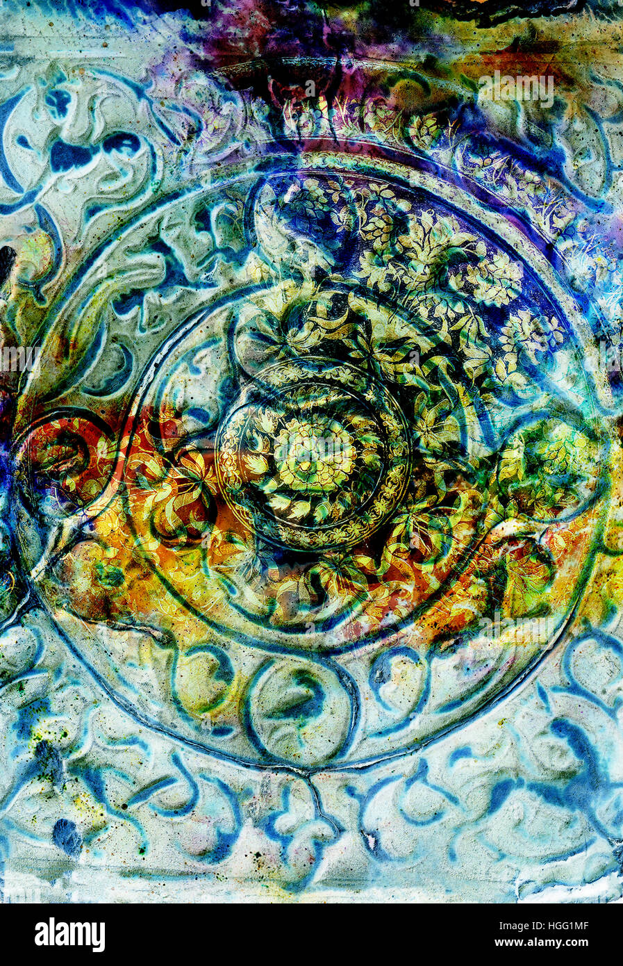 ancient floral ornamental structure with filigrane pattern on abstract ...