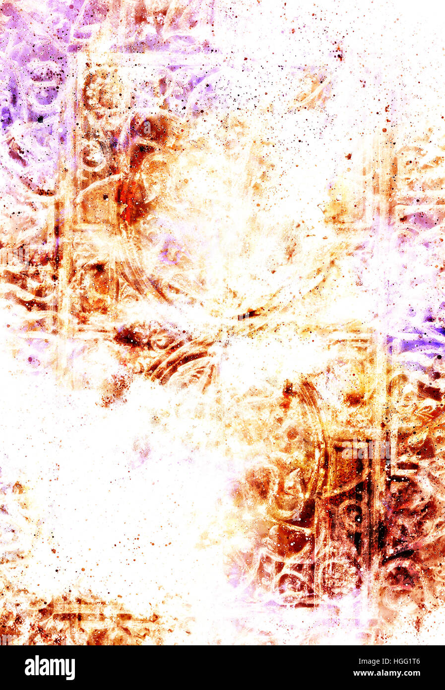 filigrane ornamental structure on abstract cosmic background, collage ...