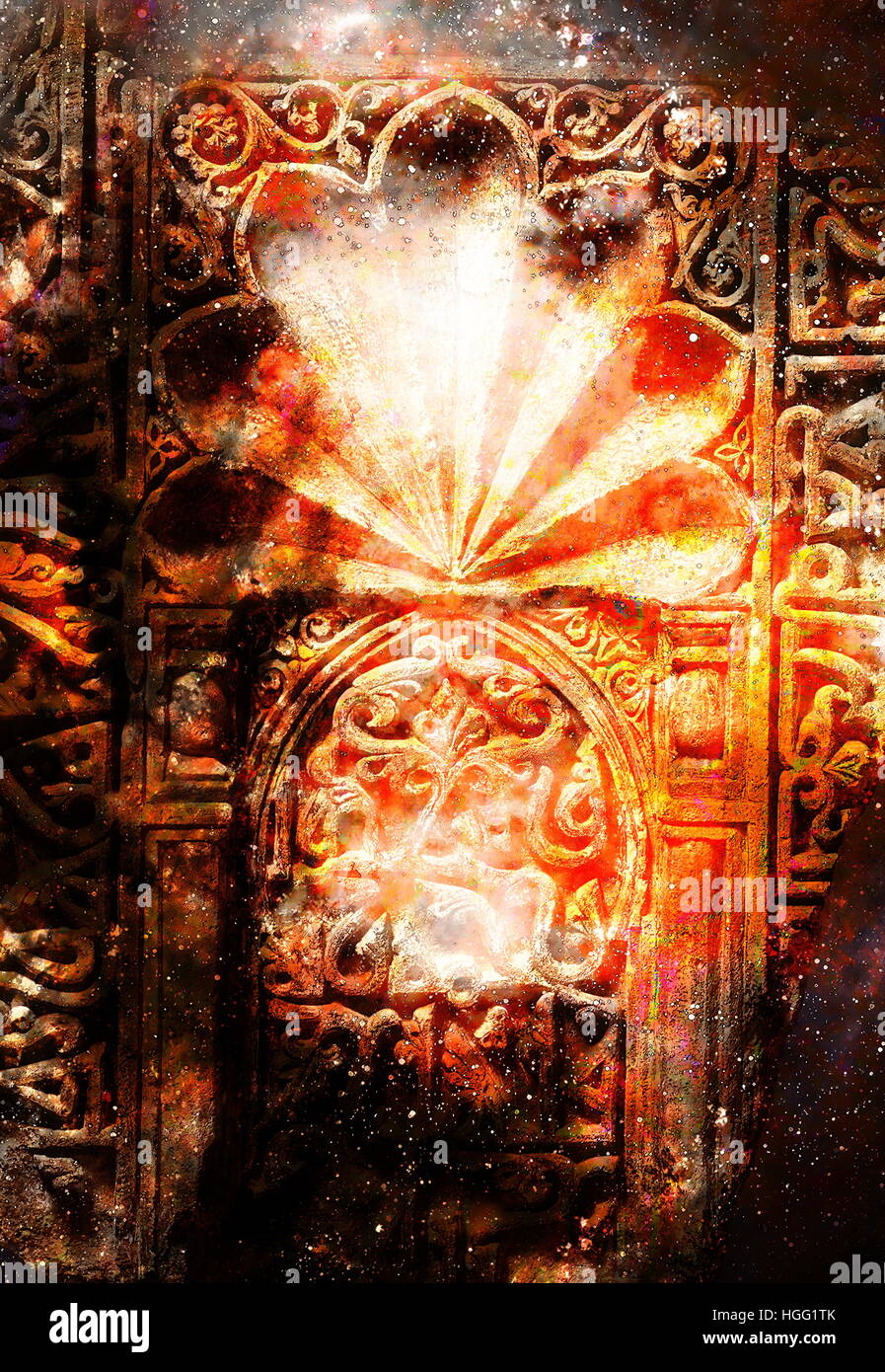 gate portal entrance with ornamental structure in cosmic surroundings ...