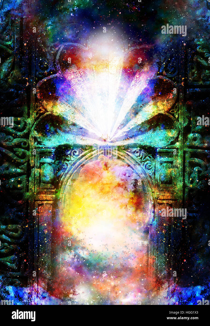 gate portal entrance with ornamental structure in cosmic surroundings ...