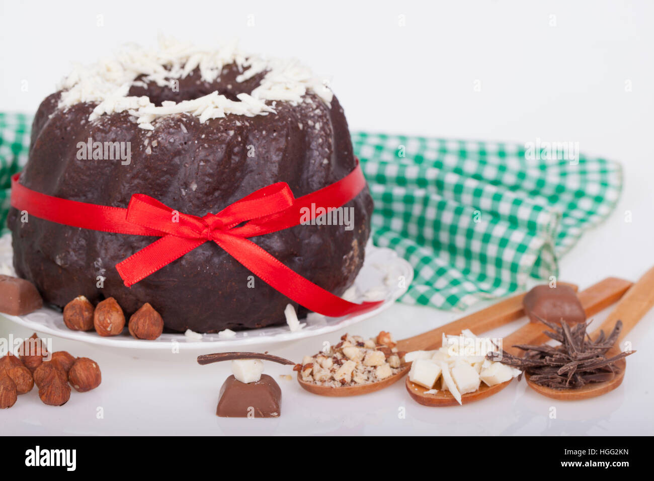 Very tasty chocolate cake on a light background Stock Photo - Alamy