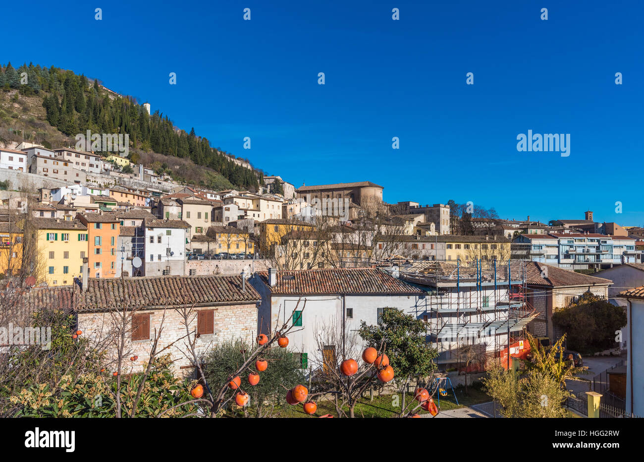 Fossombrone (Italy), a town with river bridge in Marche region with the ...