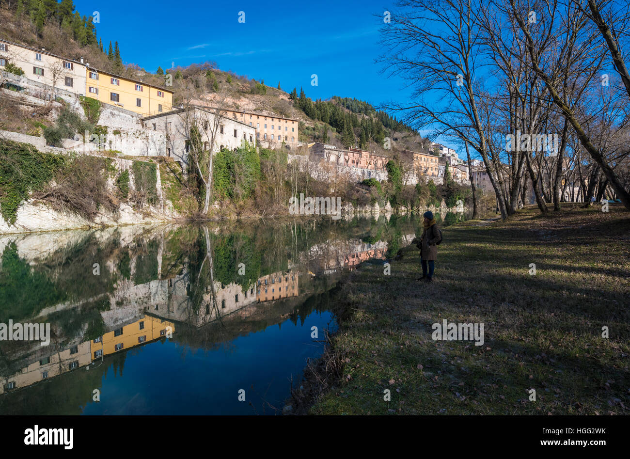 Fossombrone (Italy), a town with river bridge in Marche region with the ...