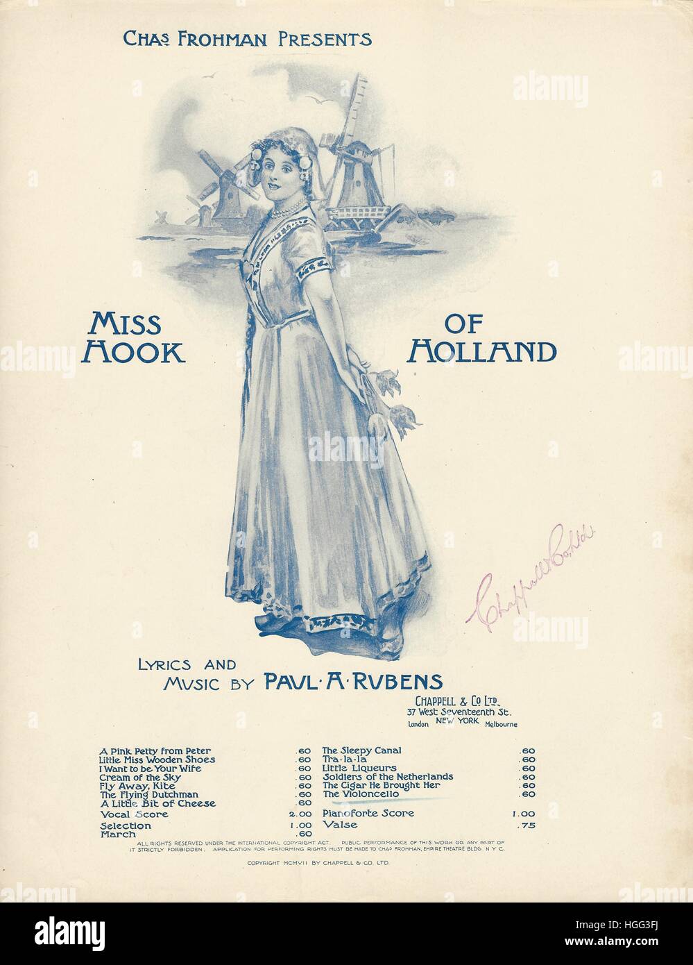 "Miss Hook of Holland" 1907 Musical Sheet Music Cover Stock Photo - Alamy