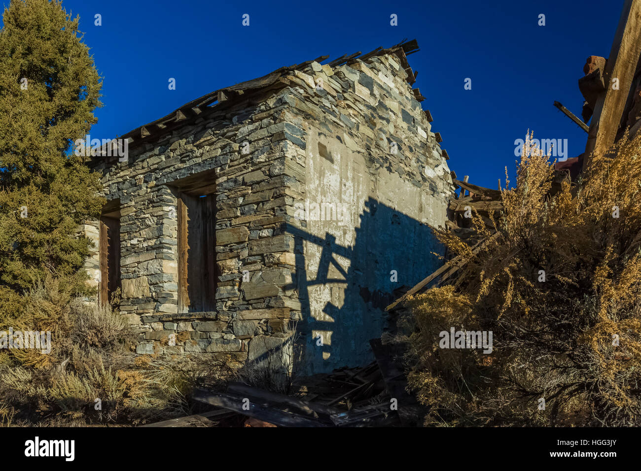 Remnants of old buildings inhabit the old silver mining semi ghost town ...