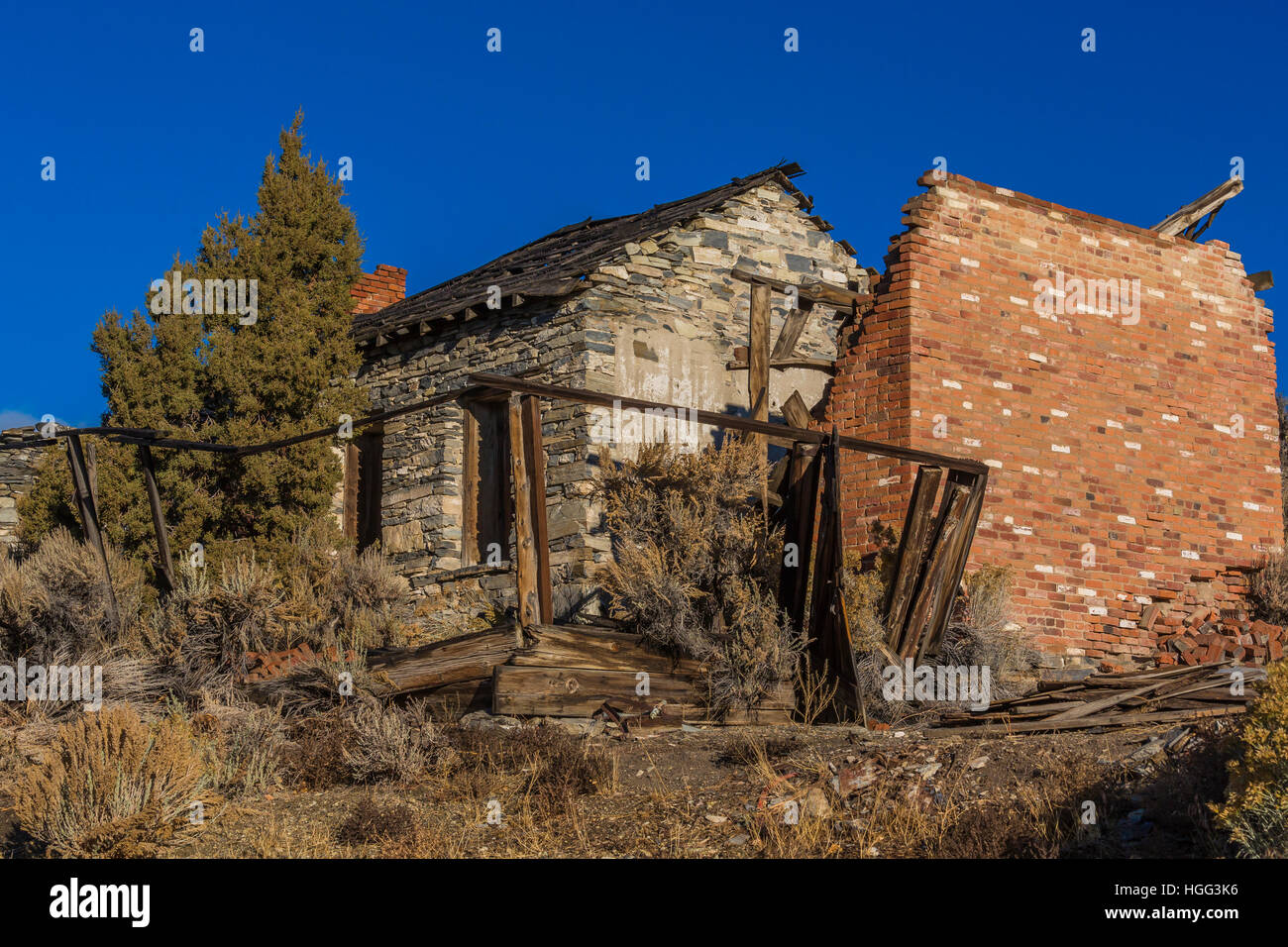 Remnants of old buildings inhabit the old silver mining semi ghost town ...