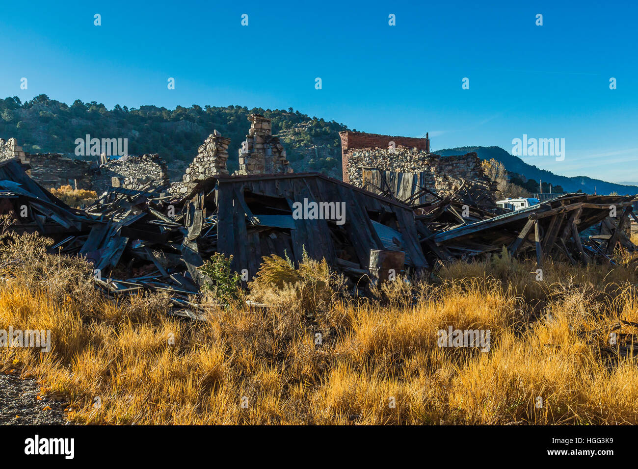 Remnants of old buildings inhabit the old silver mining semi ghost town ...