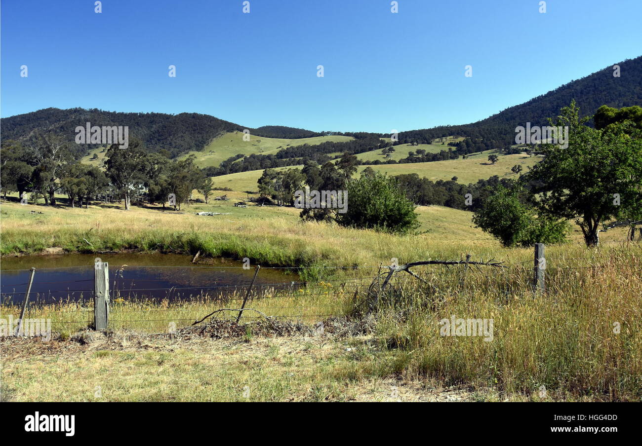 Broad panorama of the countryside in Gippsland, Victoria with a small ...
