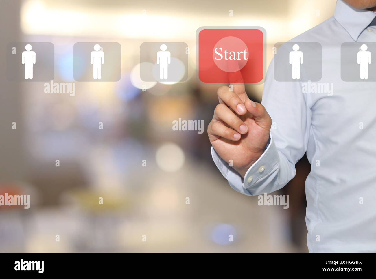 hand of a man touching red modern button pressing in concept start to ...