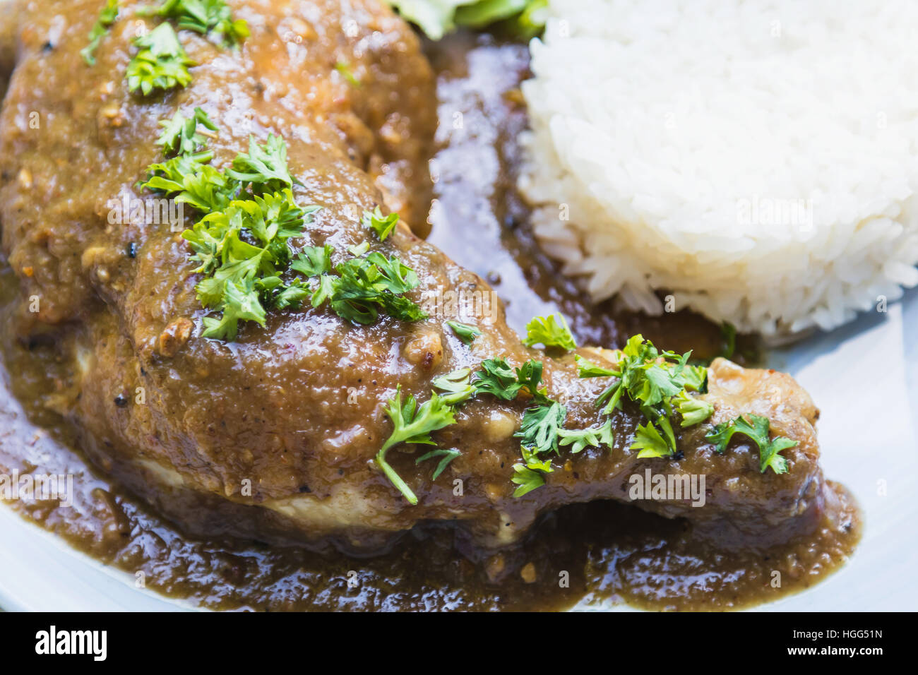 roasted chicken leg with rice and vegetable Stock Photo - Alamy