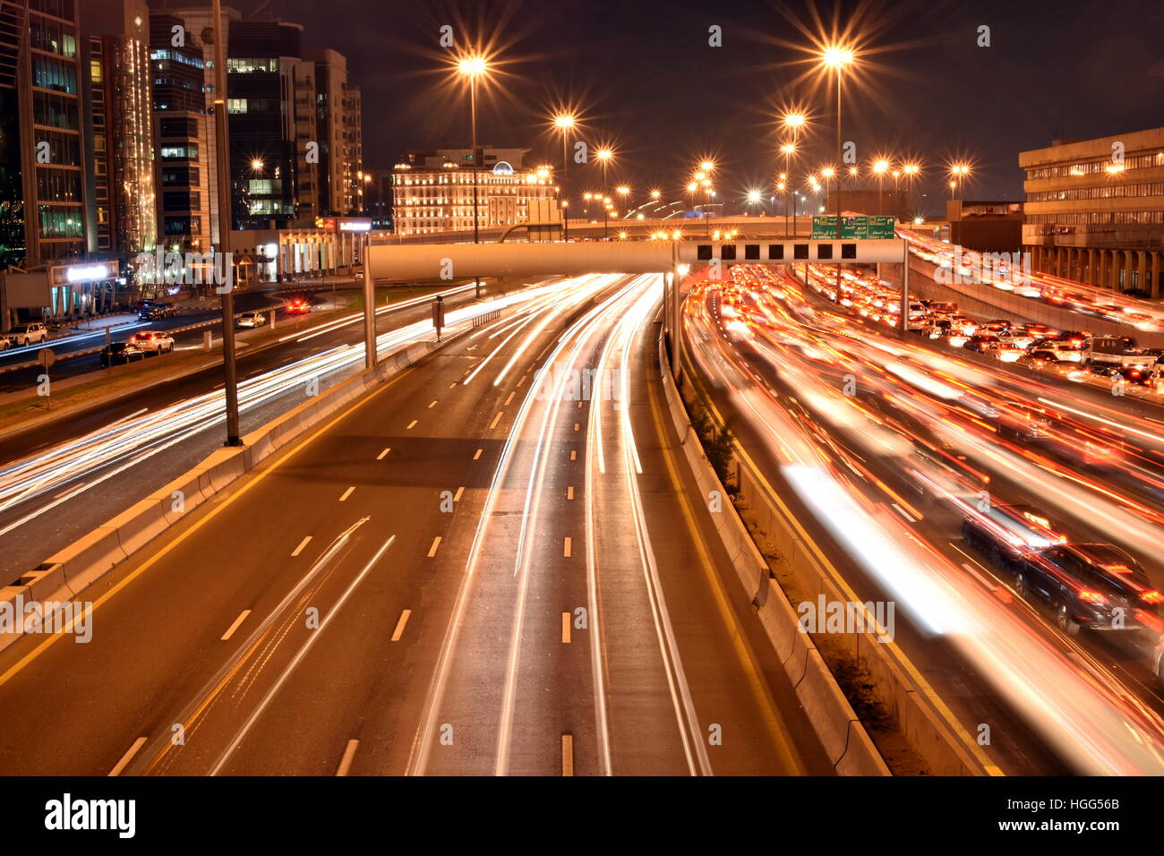 Heavy traffic in Dubai-Sharjah road, Al Ittihad road in rush hour ...
