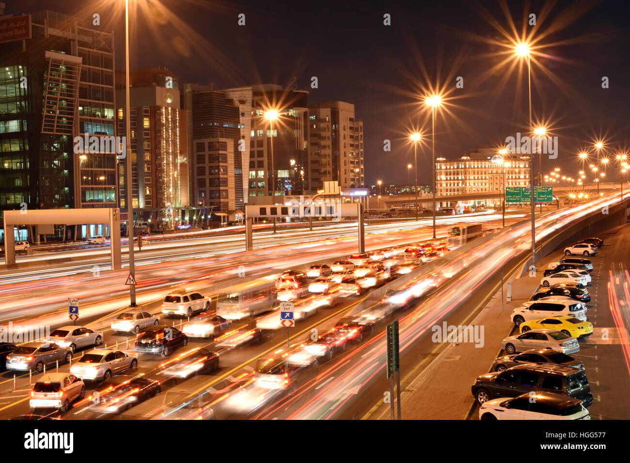 Heavy traffic in Dubai-Sharjah road, Al Ittihad road in rush hour ...