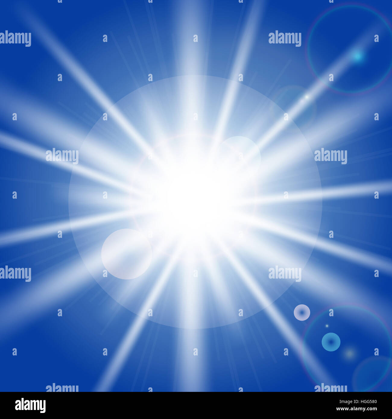 Sun rays and light effects on blue sky. Vector illustration Stock Photo ...