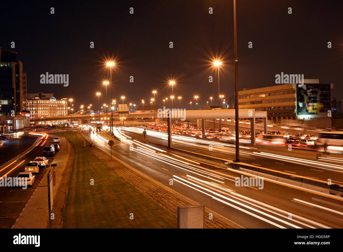 Heavy traffic in Dubai-Sharjah road, Al Ittihad road in rush hour ...