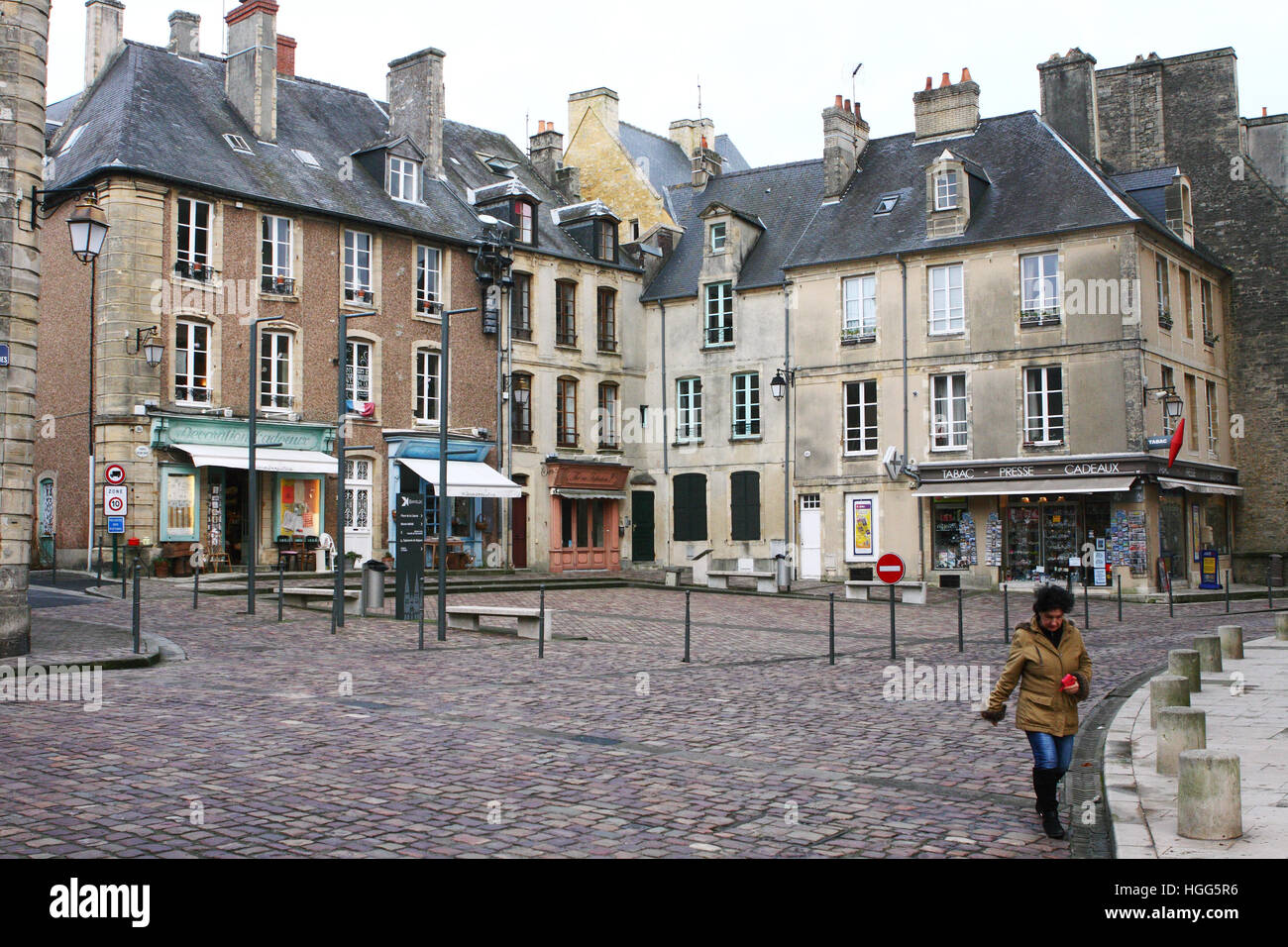 Buildings in a square next to Notre Dame Cathedral in Bayeux, Normandy ...