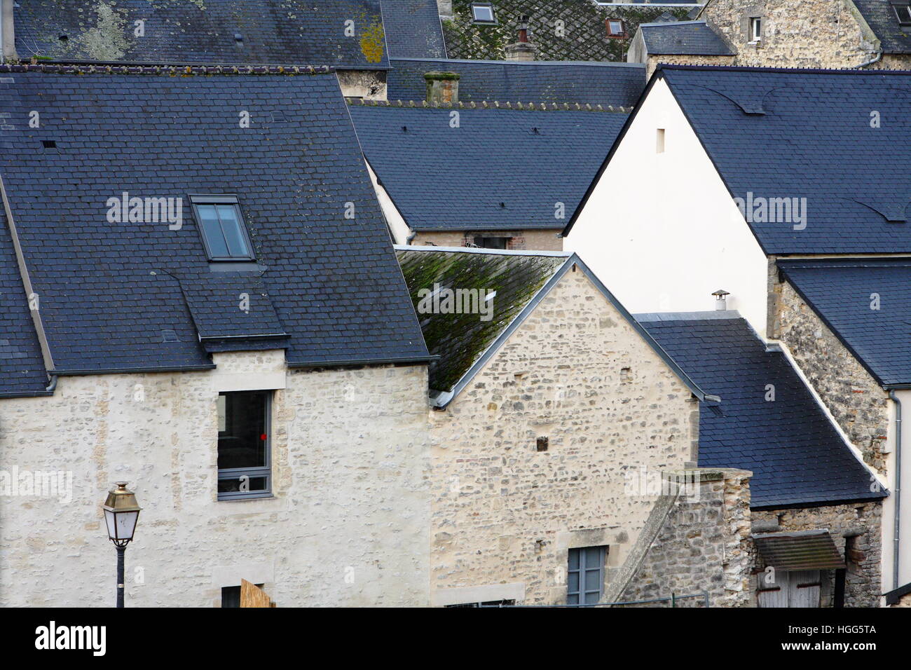 A view across rooftops of buildings in Bayeux, Normandy, France Stock ...