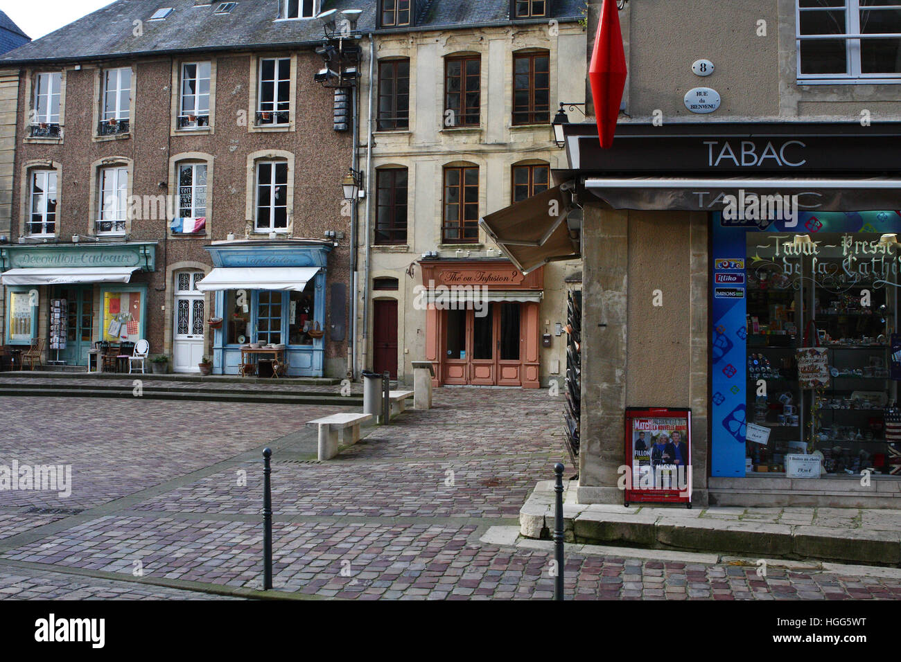 A view of commercial buildings in Bayeux, Normandy, France Stock Photo ...