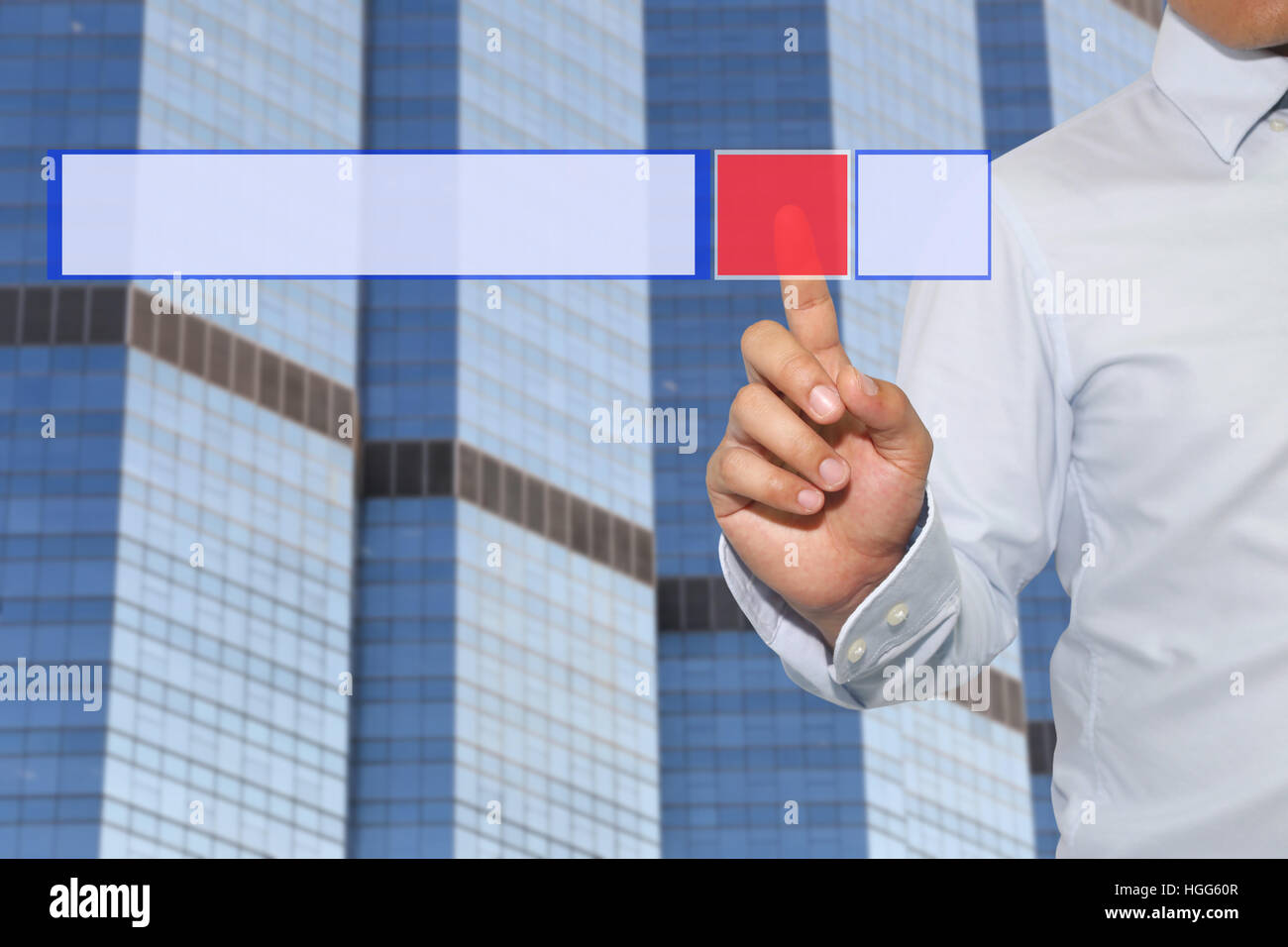 Finger of Businessman touch to Technology red button,Concept of ...