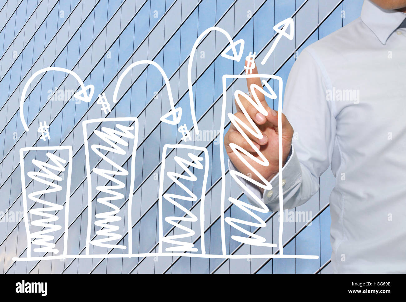 Finger of Businessman touch to bar graph business in peak point,concept ...