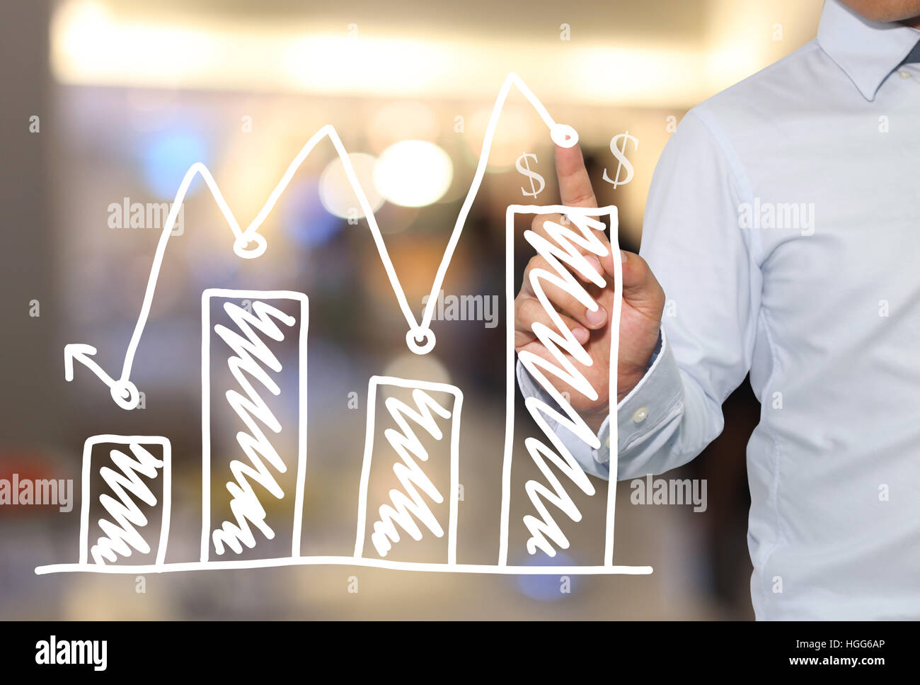 Finger of Businessman touch to bar graph business in peak point,concept ...