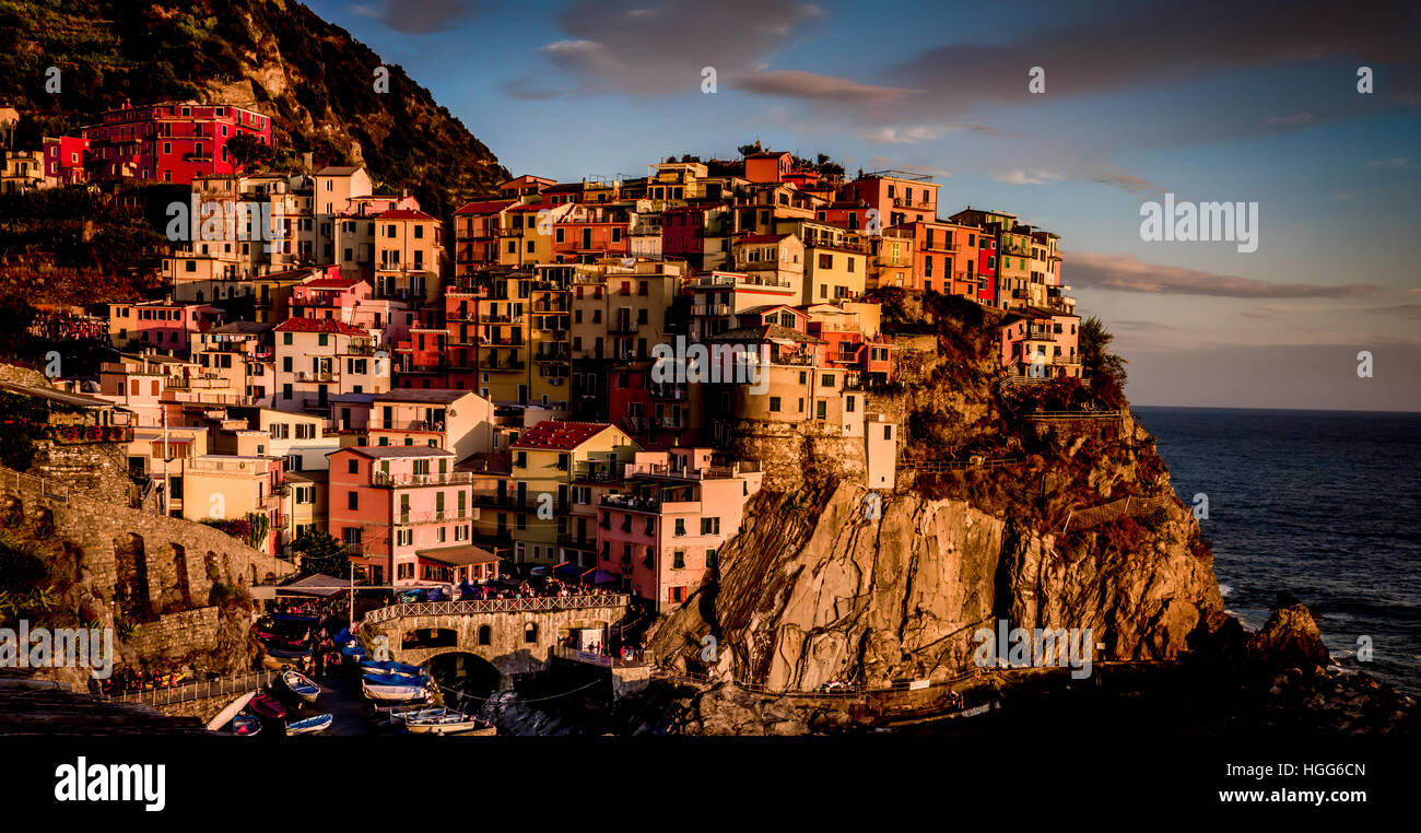 Manarola town sunset Italy Stock Photo - Alamy