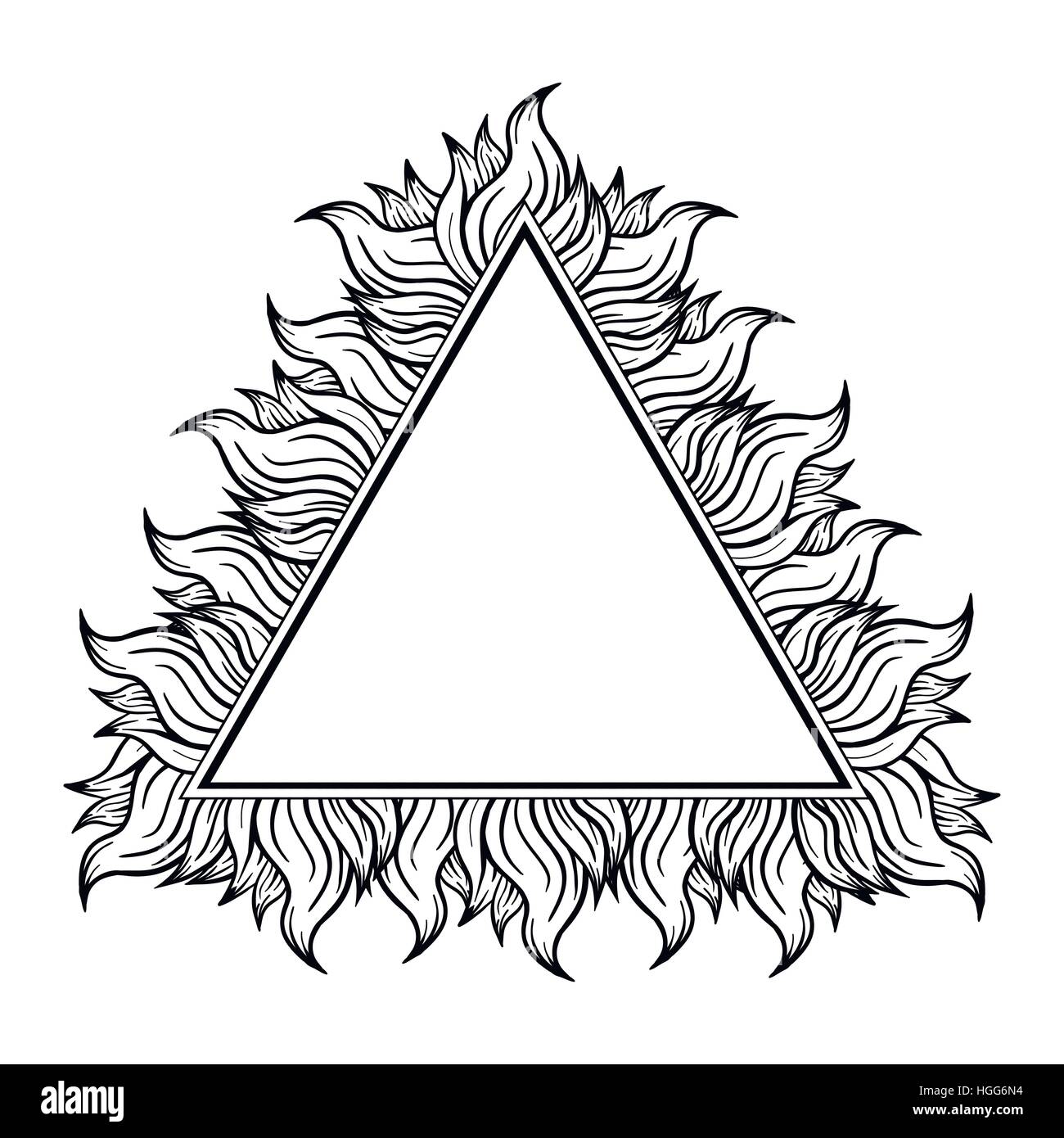 Black white triangle frame with spurts of flame. Vector illustration ...