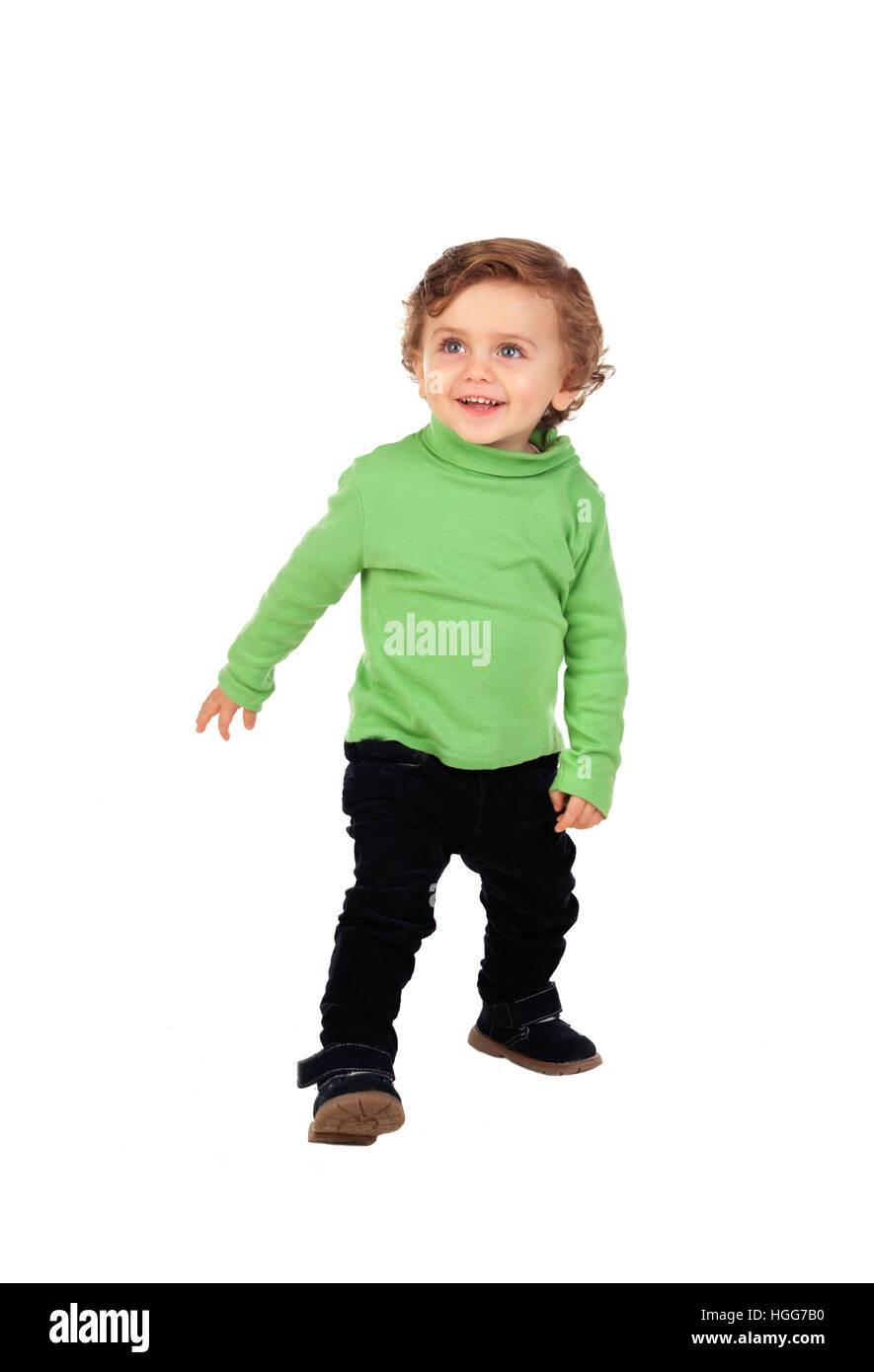 Happy baby standing isolated on a white background Stock Photo - Alamy