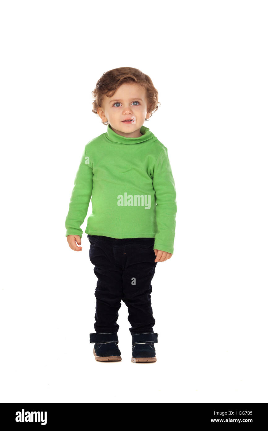 Happy baby standing isolated on a white background Stock Photo - Alamy