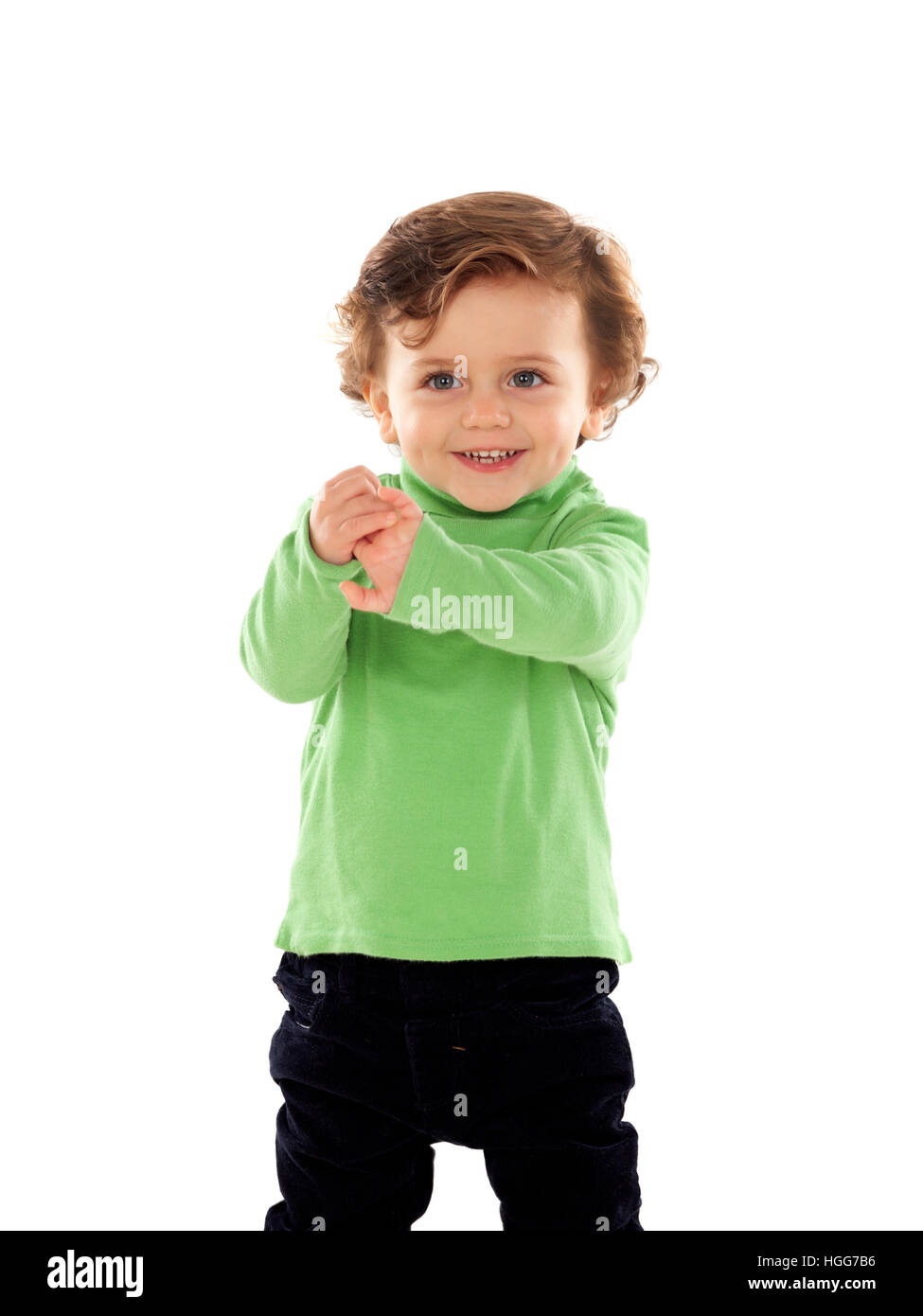 Happy baby standing isolated on a white background Stock Photo - Alamy