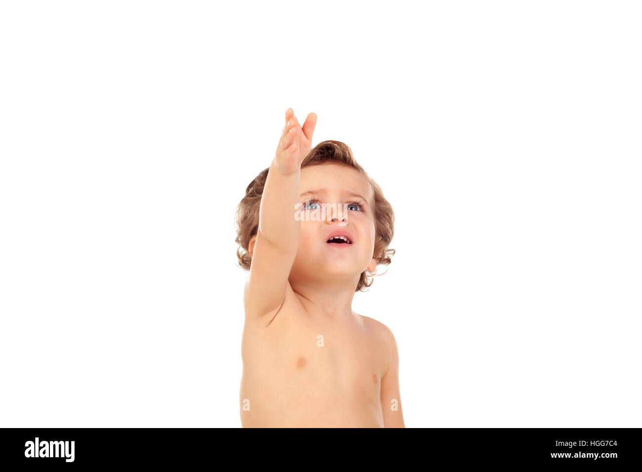 Adorable baby asking for anythink isolated on a white background Stock ...