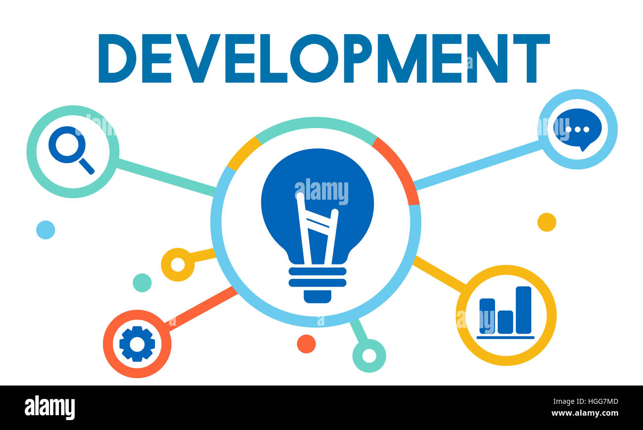 Ideas Development Icons Word Concept Stock Photo - Alamy