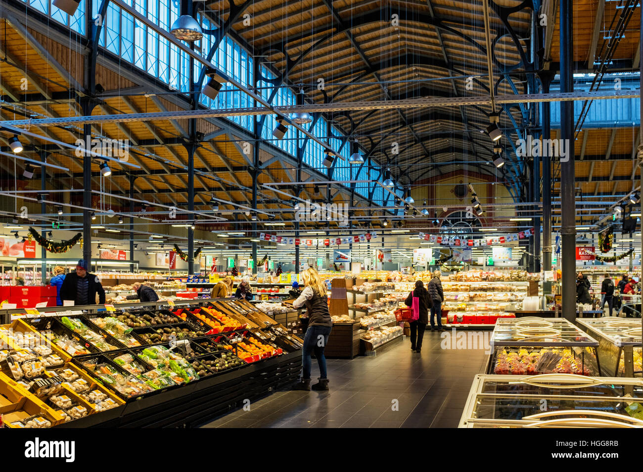 Rewe Supermarket fridges and shoppers in beautiful newly renovated old ...