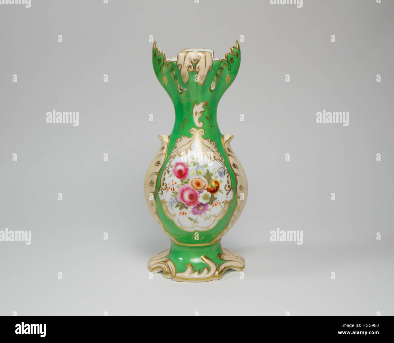 Antique 19th Century English Rococo porcelain green ground vase ...