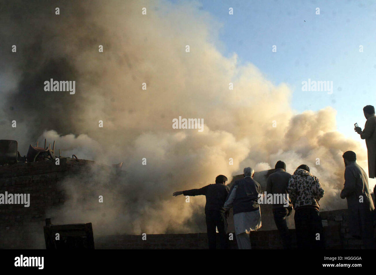Views after fire eruption at a factory building after fire broken out ...