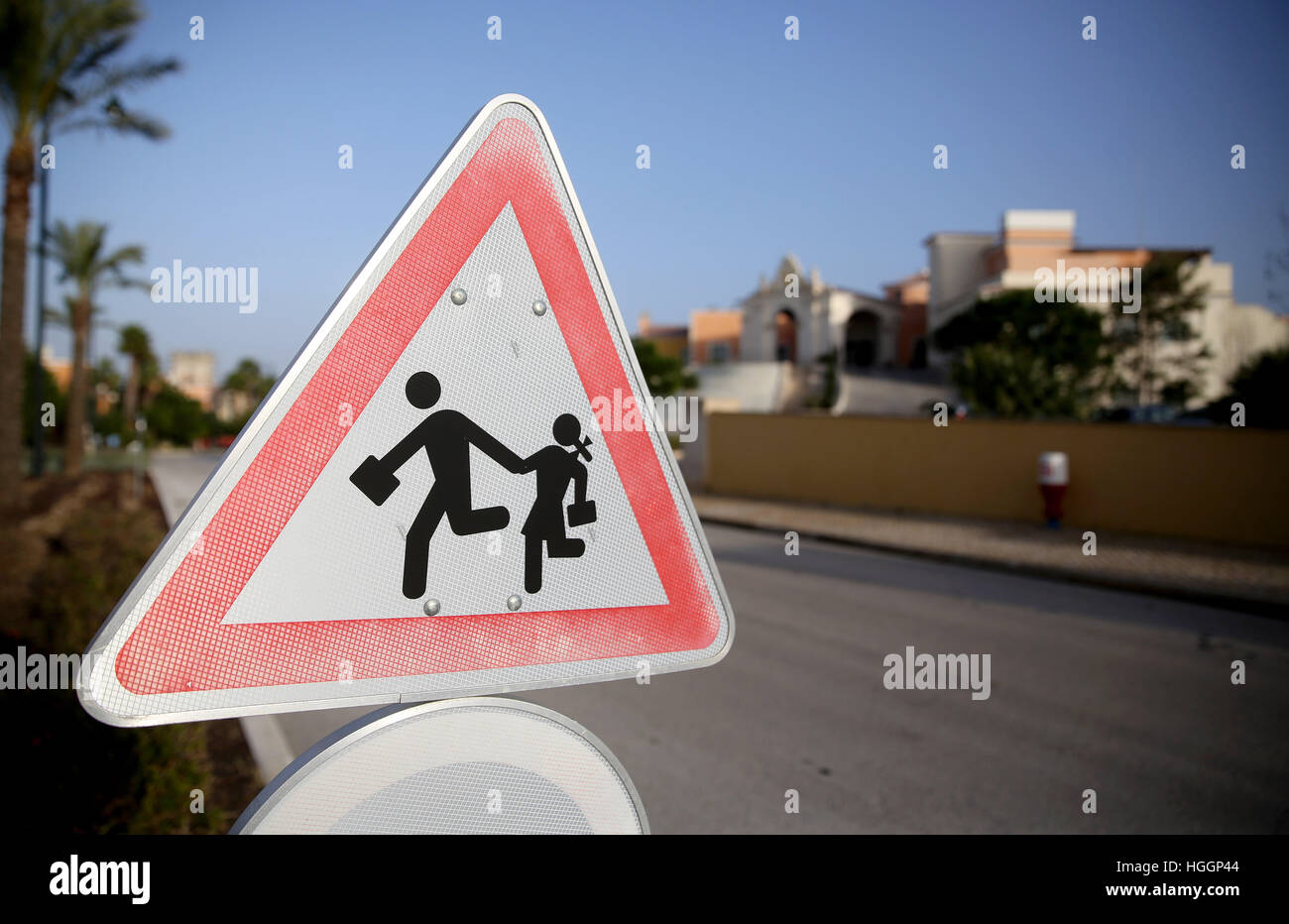 Lagos, Portugal. 4th Jan, 2017. A road sign warns of crossing ...
