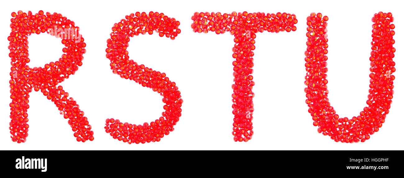 english letters R, S, T, U from beautiful red diamonds on a white with ...