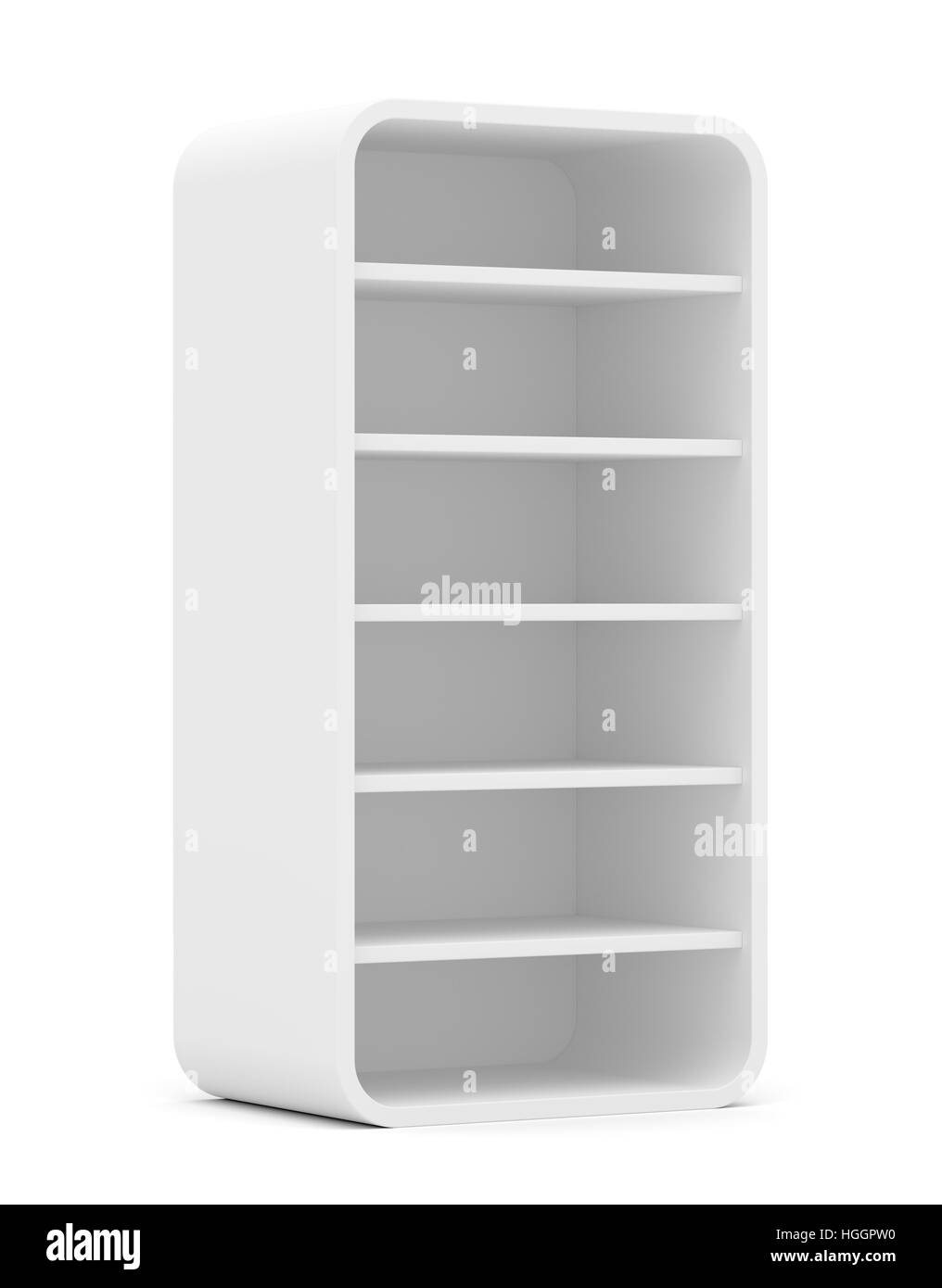 Empty rounded retail shelves. Front view Stock Photo - Alamy