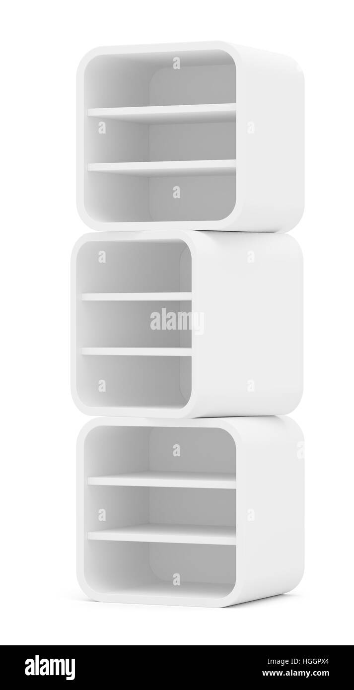 Empty rounded retail shelves. Front view Stock Photo - Alamy
